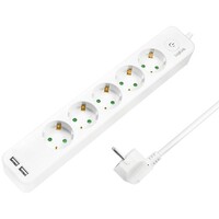 LOGILINK produzni kabl 5 mesta, 2 USB, prekidac, 1.5m, beli PRODUZNI KABL
